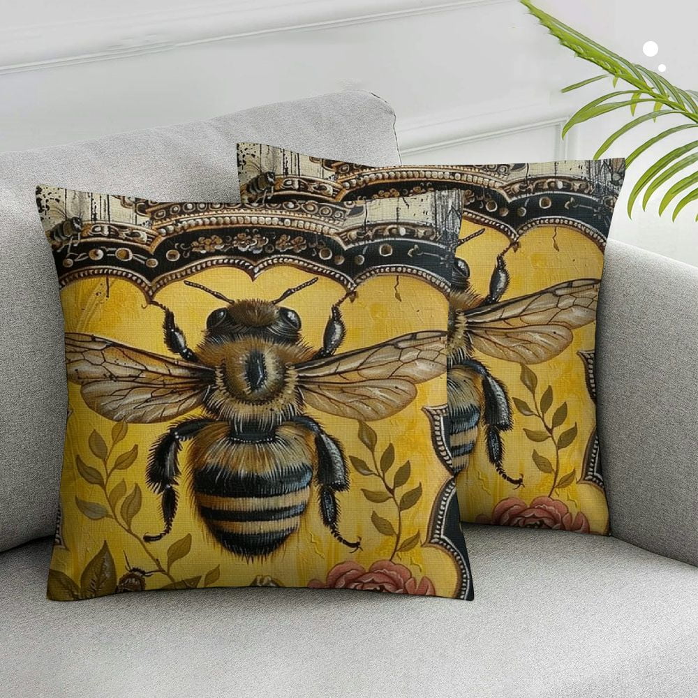 Acheng Bee Throw Pillow Covers Oil Painting Leaves Rose Botanical ...