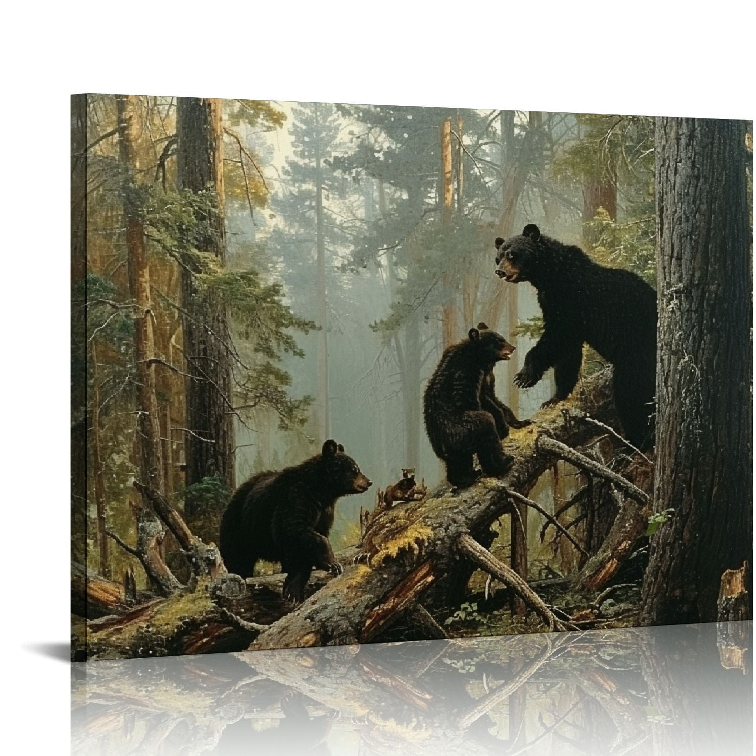 Acheng Black Bears in Forest Painting Canvas Wall Art Decor, Ivan ...