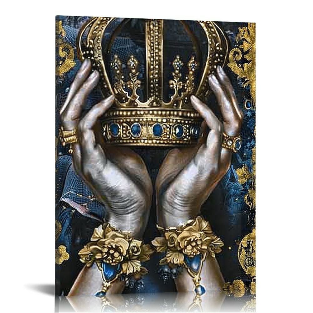 Acheng Black and Gold African American Man Canvas Wall Art with King ...