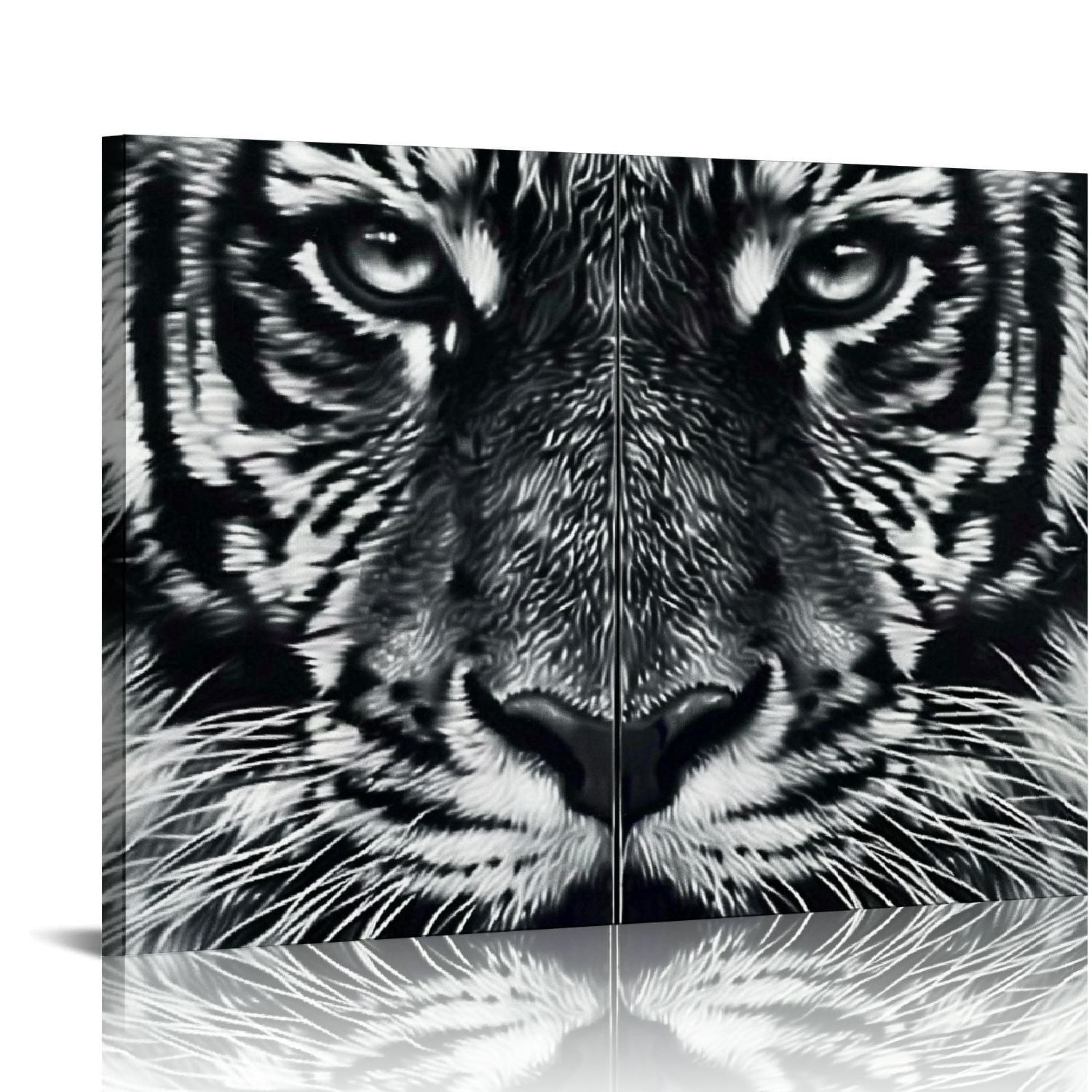 Acheng Black and White Tiger with Eye Staring and Beard Wall Art ...