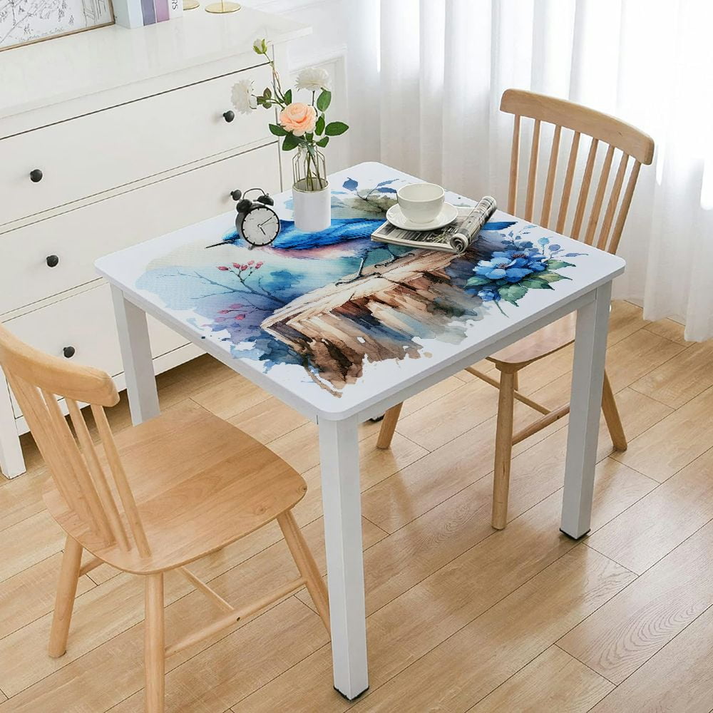 Acheng Blue Bird Feathers Square Fitted Tablecloth 100% Polyester Fiber ...