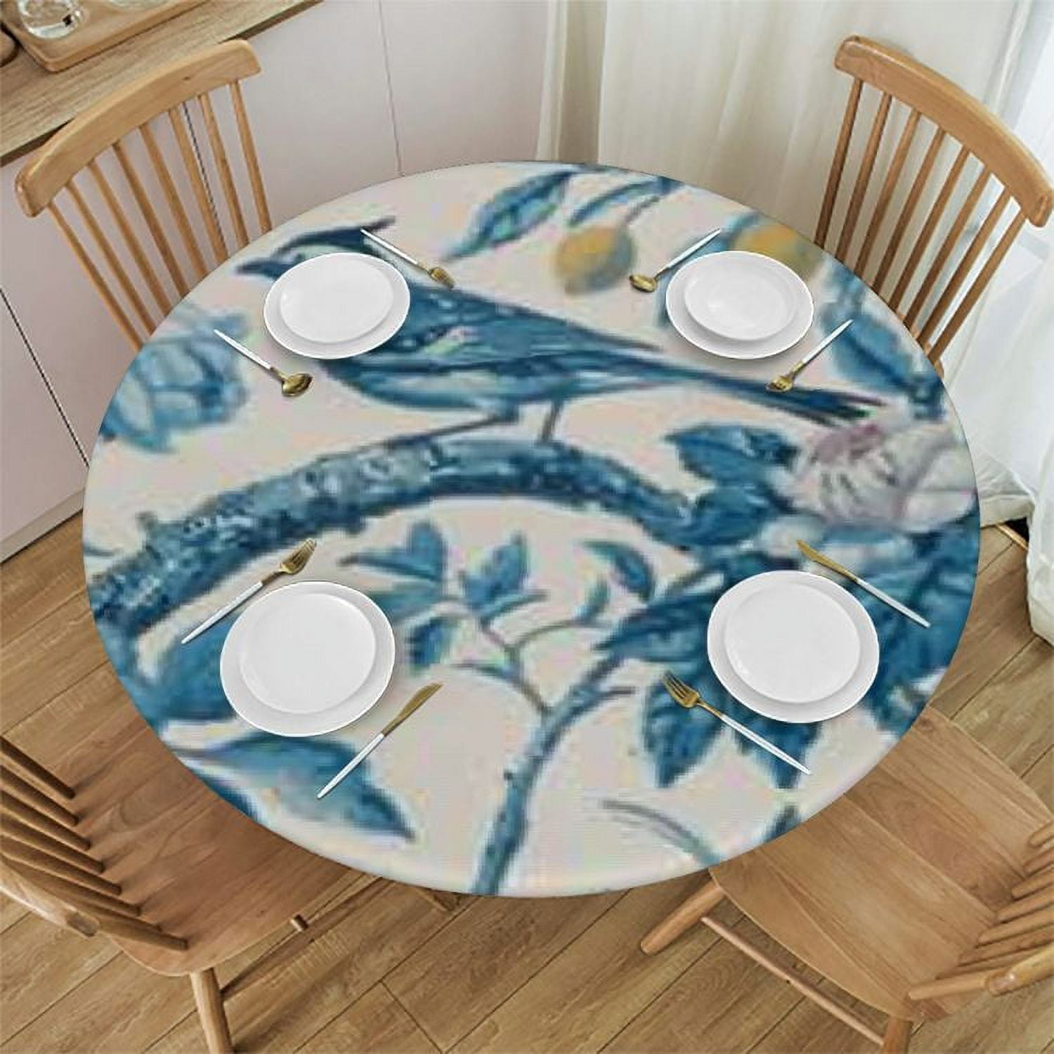 Acheng Blue Bird and Flower Butterfly Round Tablecloth Summer ...
