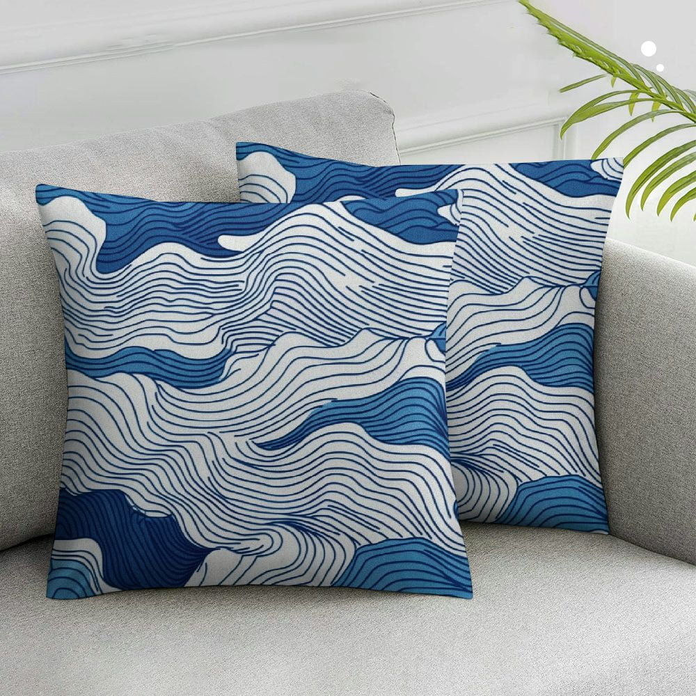 Acheng Blue Sea Wave Pillow Covers Summer Nautical Ocean Lumbar Pillow ...