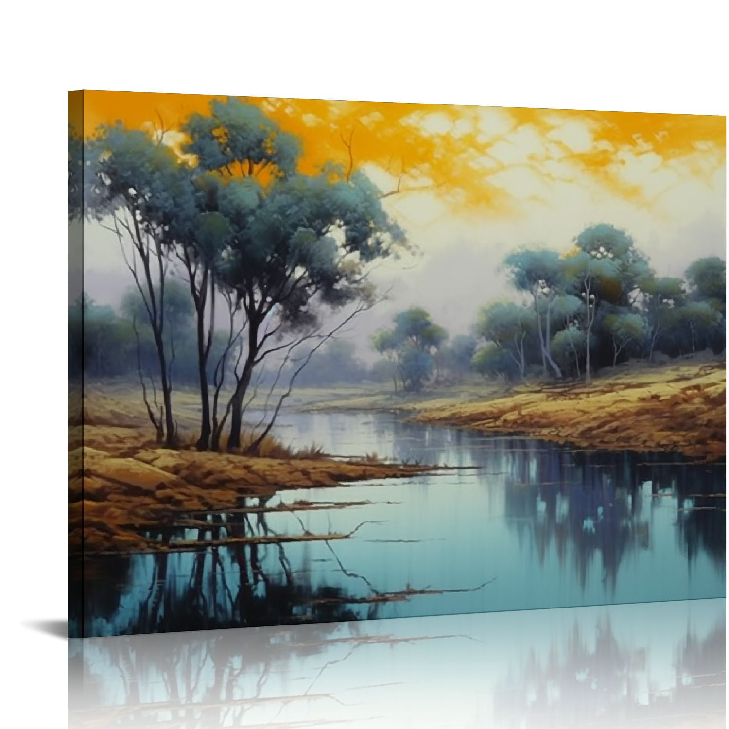 Acheng Blue Tree Canvas Wall Art Forest Landscape Picture Teal ...