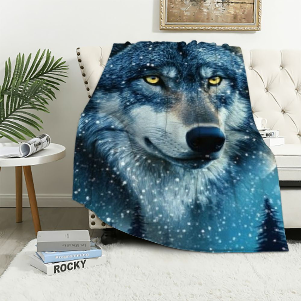 Acheng Blue Wolf Blanket for Son Girls Kids Adults Wolf Throw Blanket ...