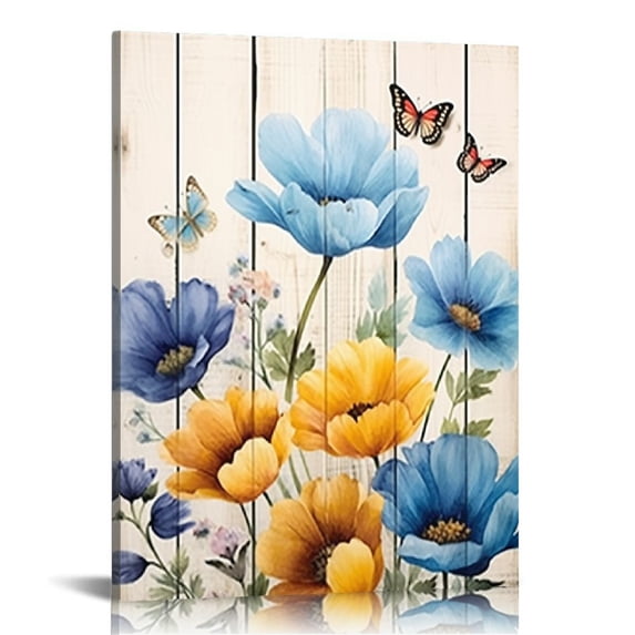 Acheng Blue and Yellow Floral Wall Art for Living Room Vintage ...