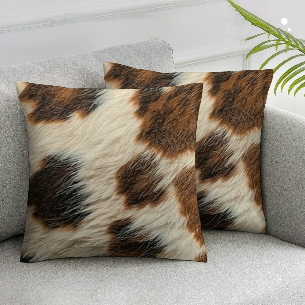 Acheng Brown and Cream White Cowhide Throw Pillow Covers,Short Plush ...