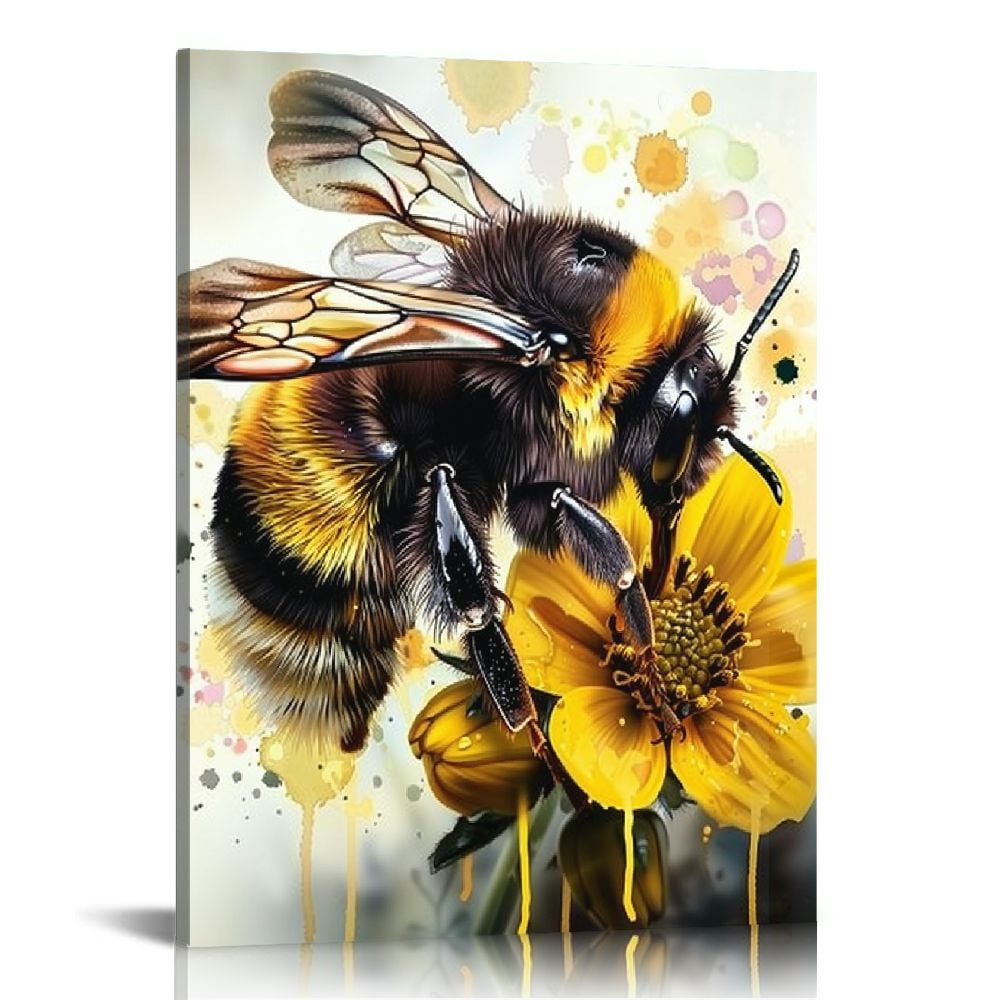 Acheng Bumble Bee watercolor Canvas Wall Art,Bee Decorative Poster Aesthetic Picture Decor ...