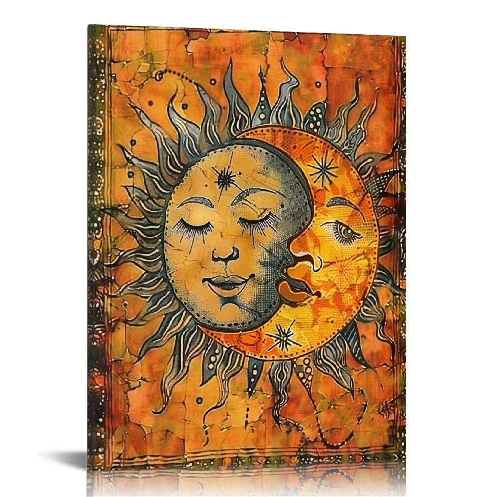 Acheng Canvas Poster Vintage Sun and Moon Bohemian Wall Art Twelve ...
