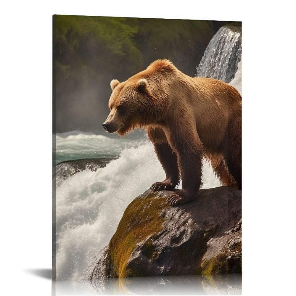 Acheng Canvas Print Wall Art Set Kodiak Brown Bear in Alaskan Rapids ...
