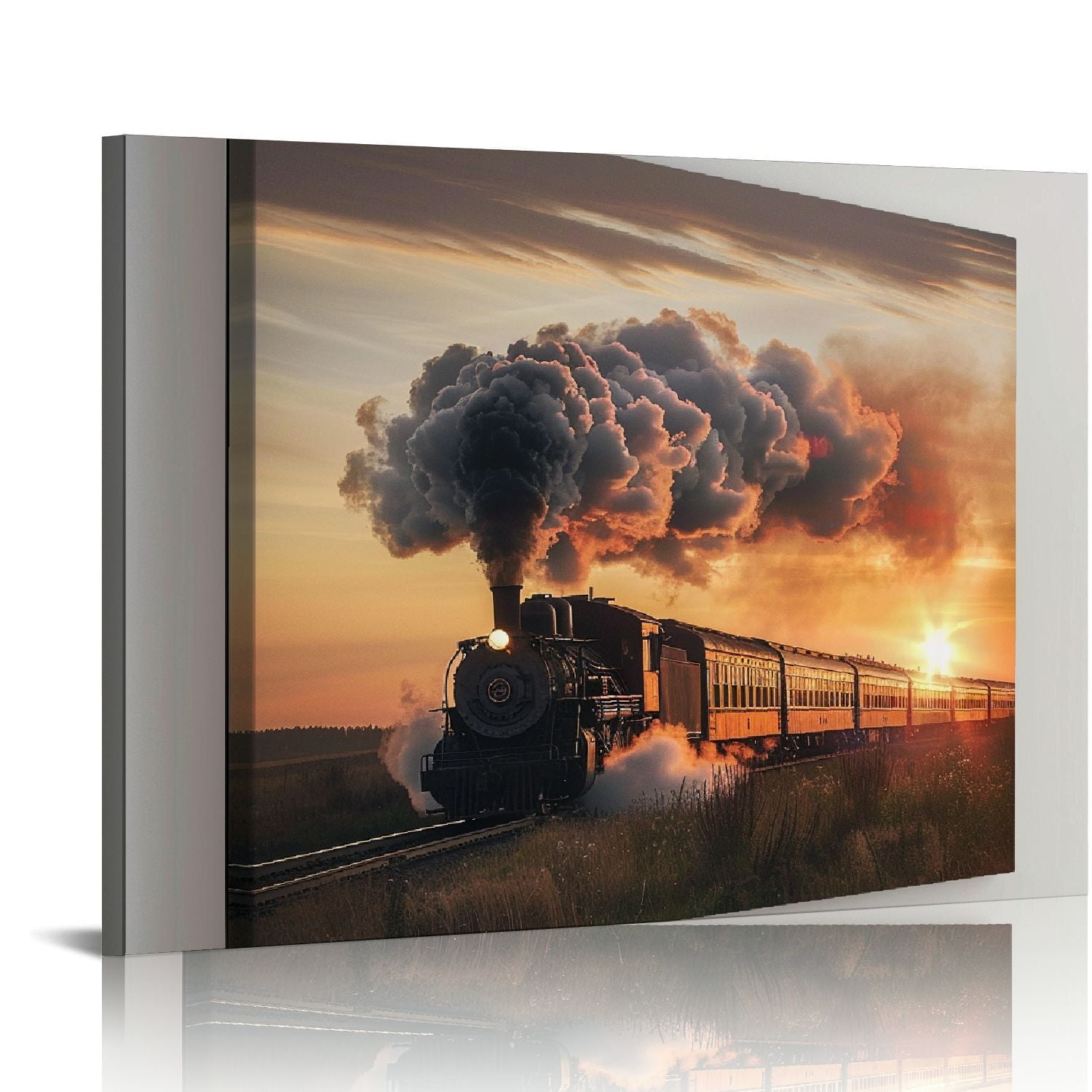 Acheng Canvas Print Wall Art -Train with Gray Smoke Steam Trains in ...