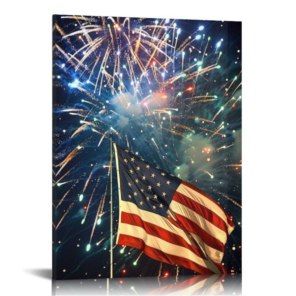 Acheng Canvas Wall Art Framed American Fireworks 4th of July ...