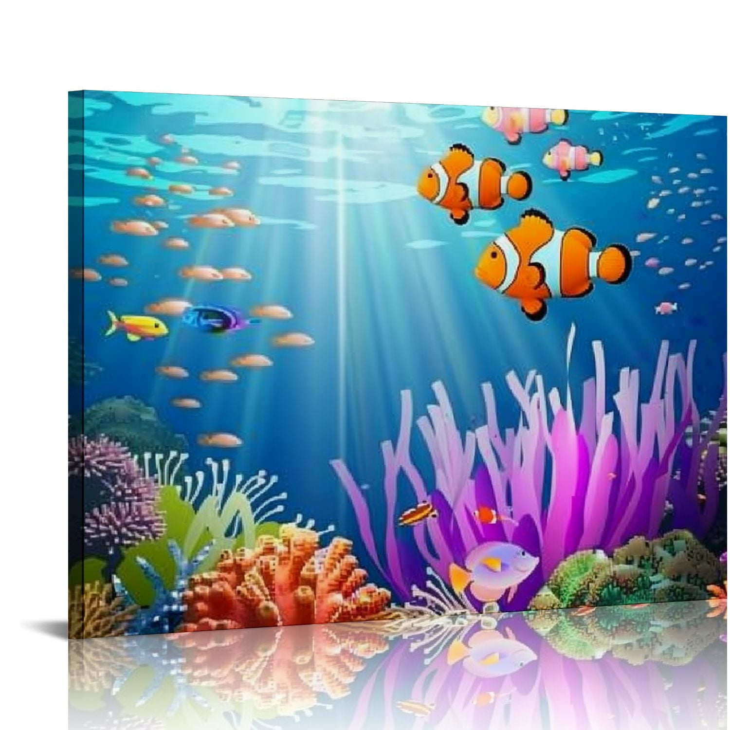 Acheng Canvas Wall Art Painting Animal Clown Fish Under The Sea Aquatic Bright Cartoon Home ...