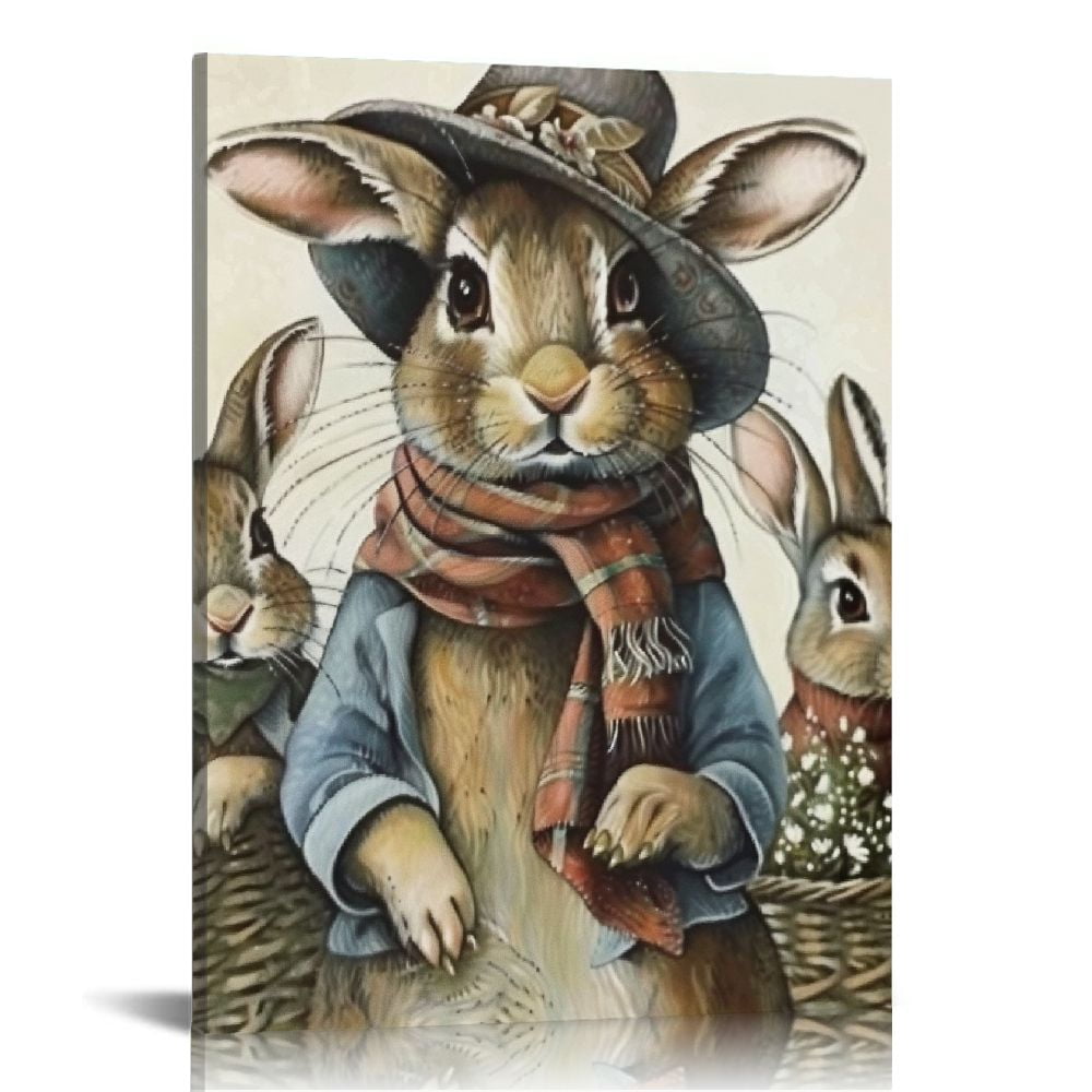 Acheng Canvas Wall Art Rabbit Modern Animal Art Aesthetic Cute Poster ...
