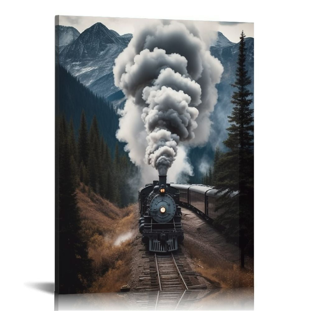 Acheng Canvas Wall Art Retro Steam Engine Train Poster Home Kitchen ...
