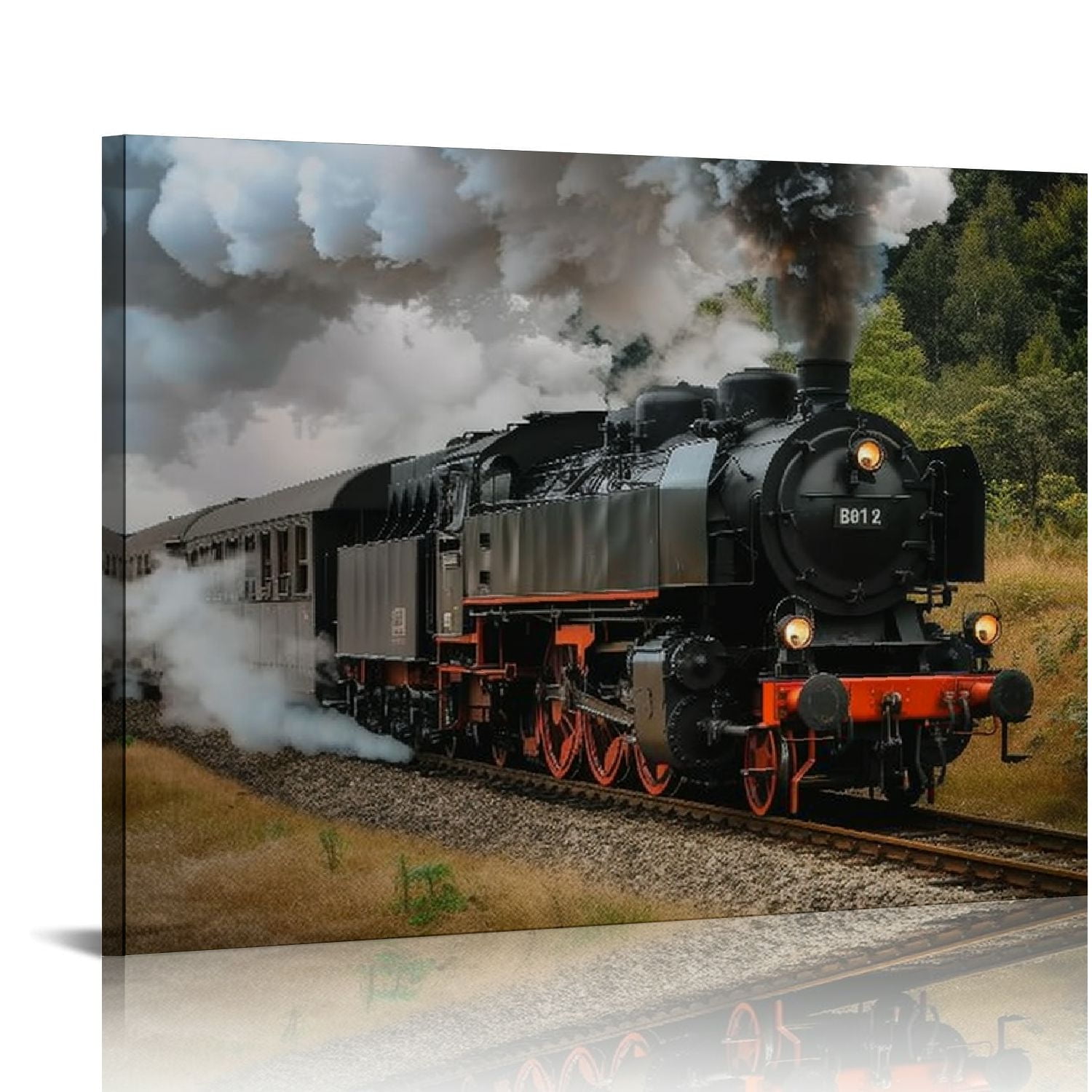 Acheng Canvas Wall Art Train with Gray Smoke Steam Trains In Progress ...
