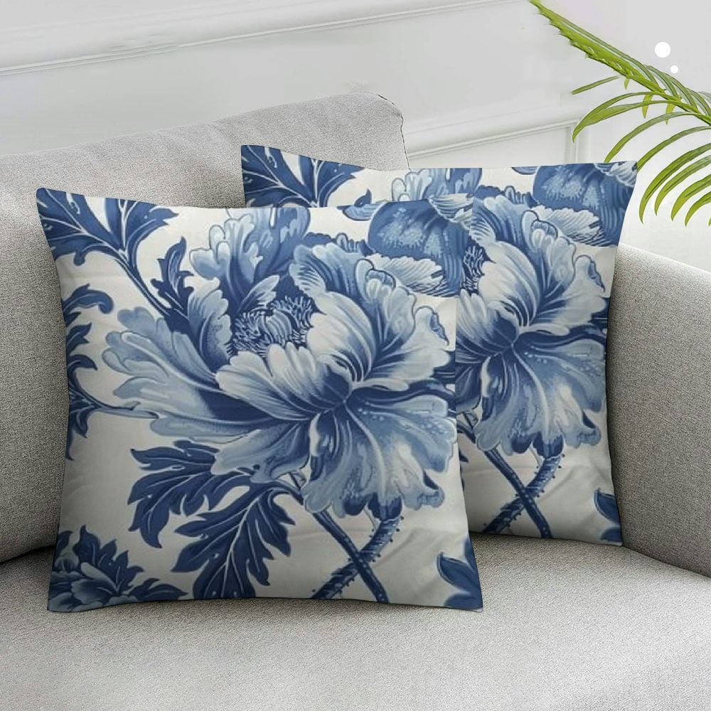 Acheng Chinese Style Chinoiserie Blue and White Porcelain Floral Pillow ...