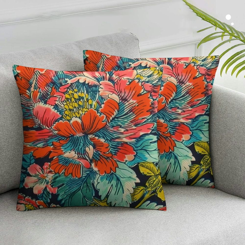 Acheng Chinoiserie Coral Peony Floral Cushion Covers Peony Flower ...