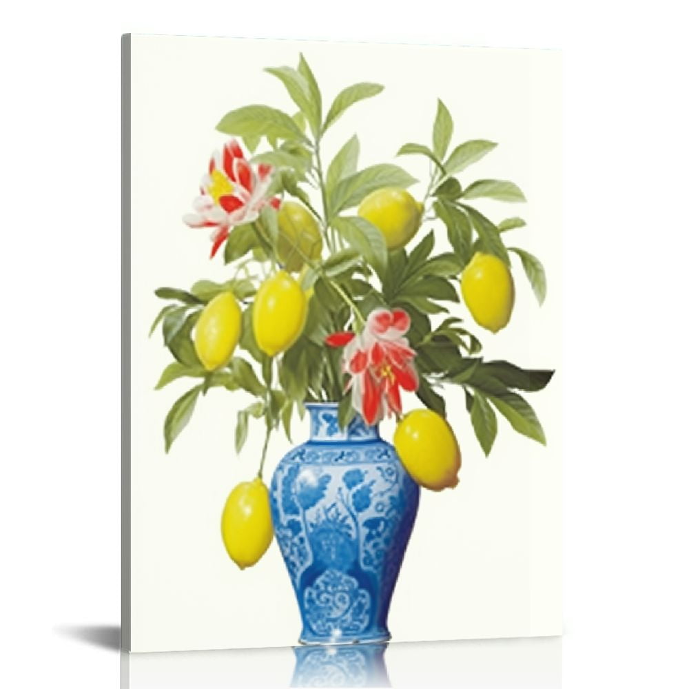 Acheng Chinoiserie Plant Wall Art Print, Chinese Blue White Porcelain ...