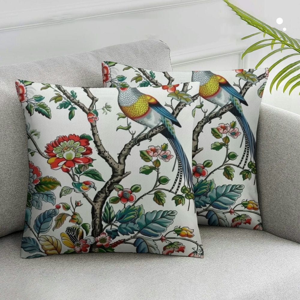 Acheng Chinoiserie Tree Peony Bird Floral Pillow Cover Set of 2 Asian ...