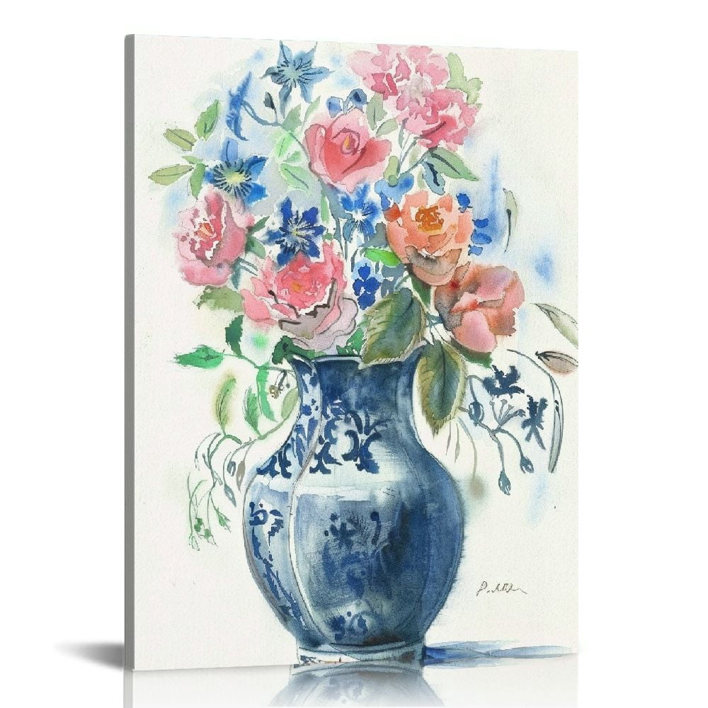 Acheng Chinoiserie Vase Wall Art Poster Prints Blue and White Porcelain ...