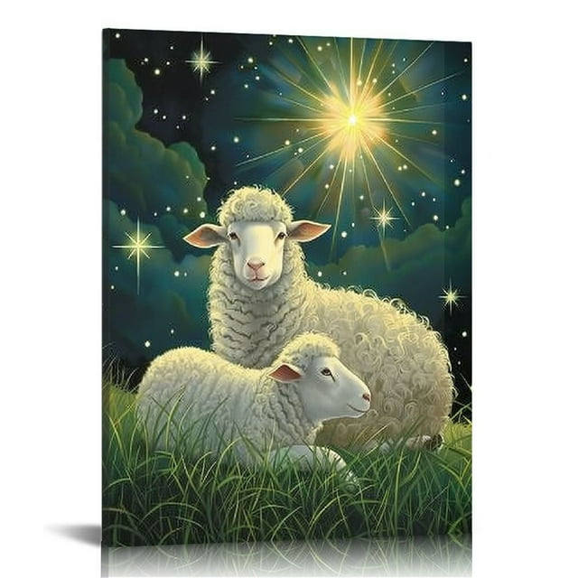Acheng Christian Lamb Canvas Wall Art Sheep Lamb Family Farm Picture ...