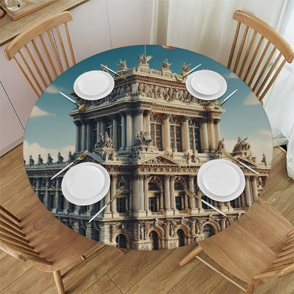 Acheng Classical Architecture French Flag Round Tablecloth Washable for ...