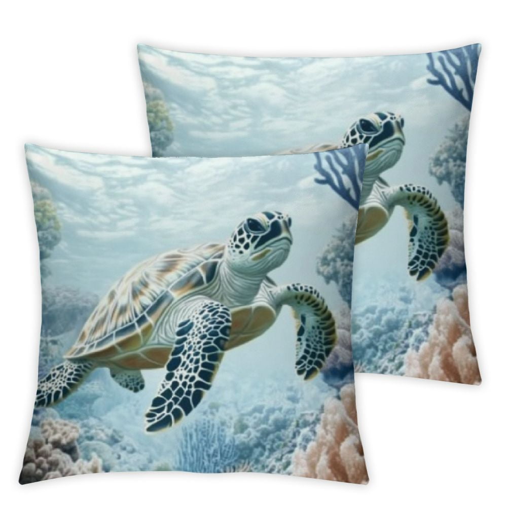Acheng Coastal Blue Throw Pillow Covers Sea Turtle Seahorse Starfish ...