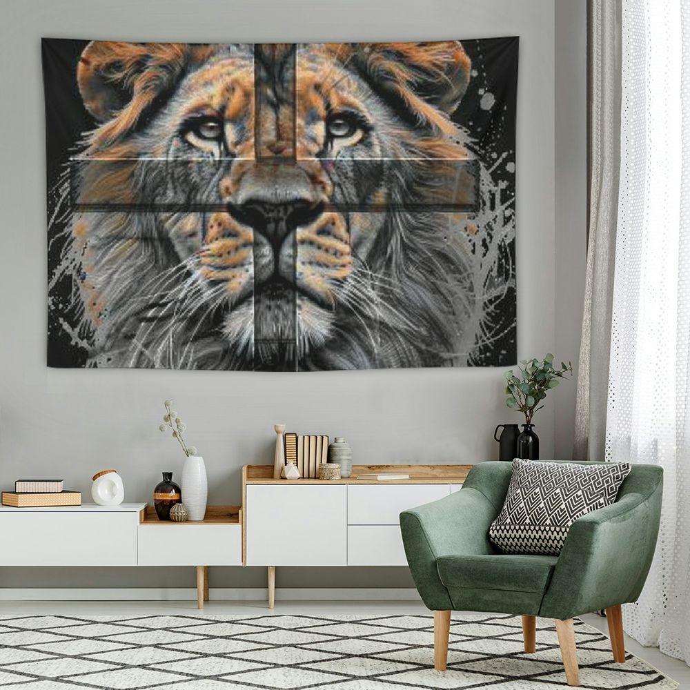 Acheng Cool Lion Tapestry Wall Hanging, Black and Gold African Leo Lion ...