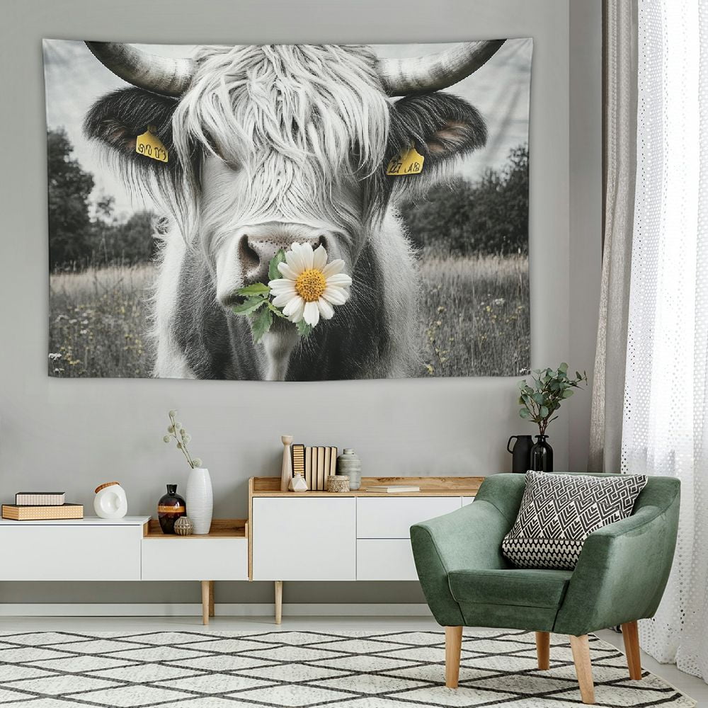 Acheng Cow Tapestry, Longhorn Highland Cow Tapestry for Bedroom ...