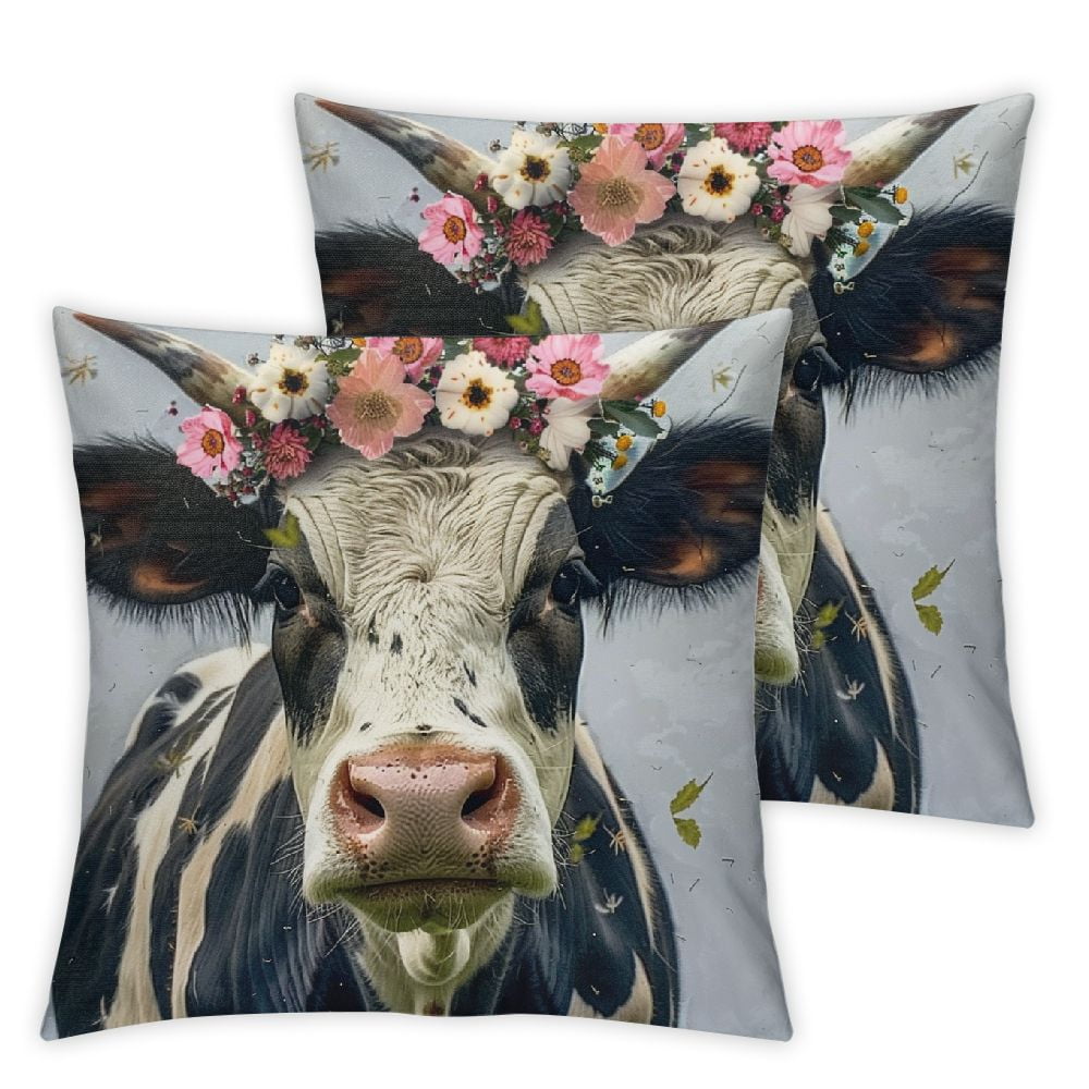 Acheng Cow Throw Pillow Cases Animal Theme Set of 2 Watercolor ...