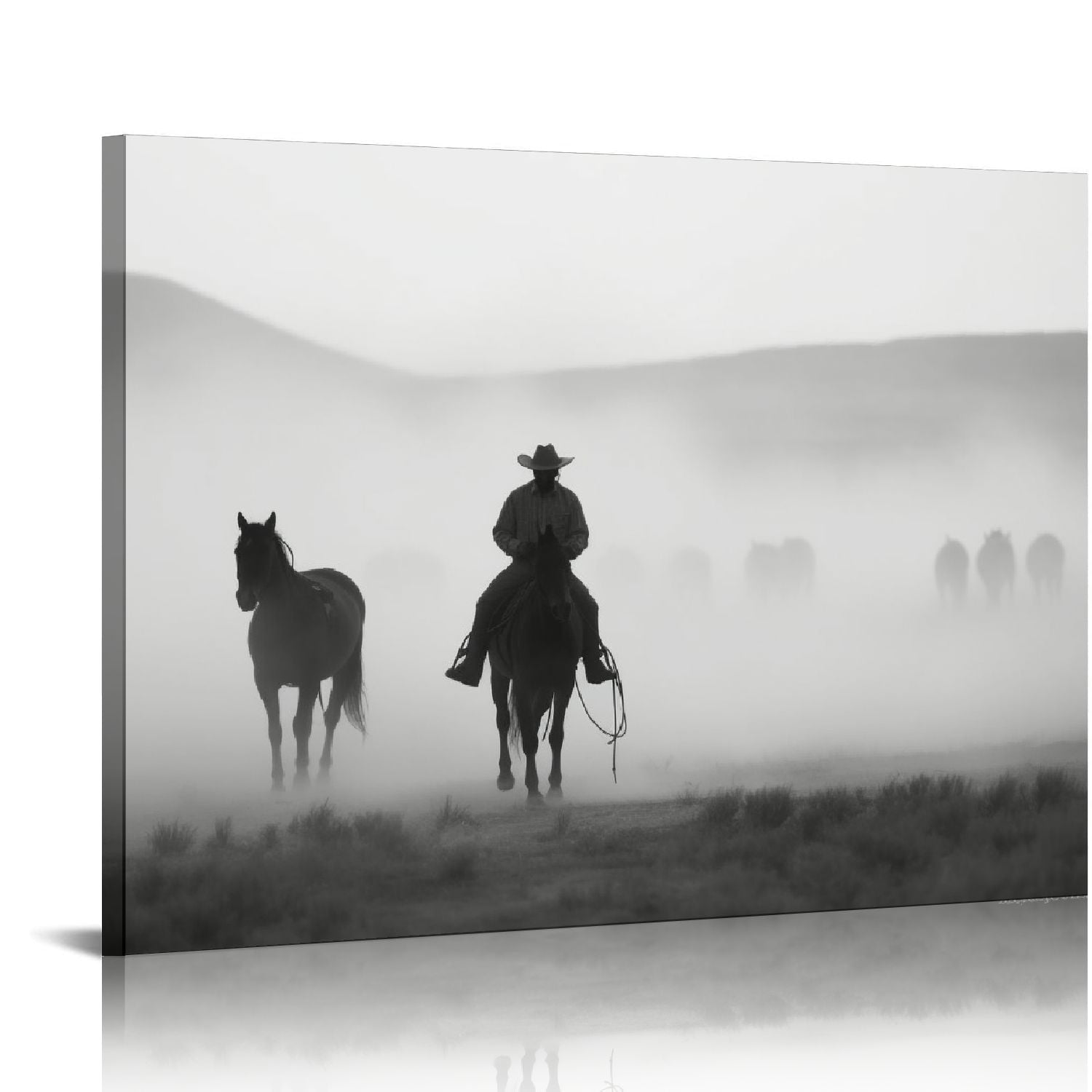 Acheng Cowboy Horse Wrangler Black White Canvas Poster Wall Art Decor ...