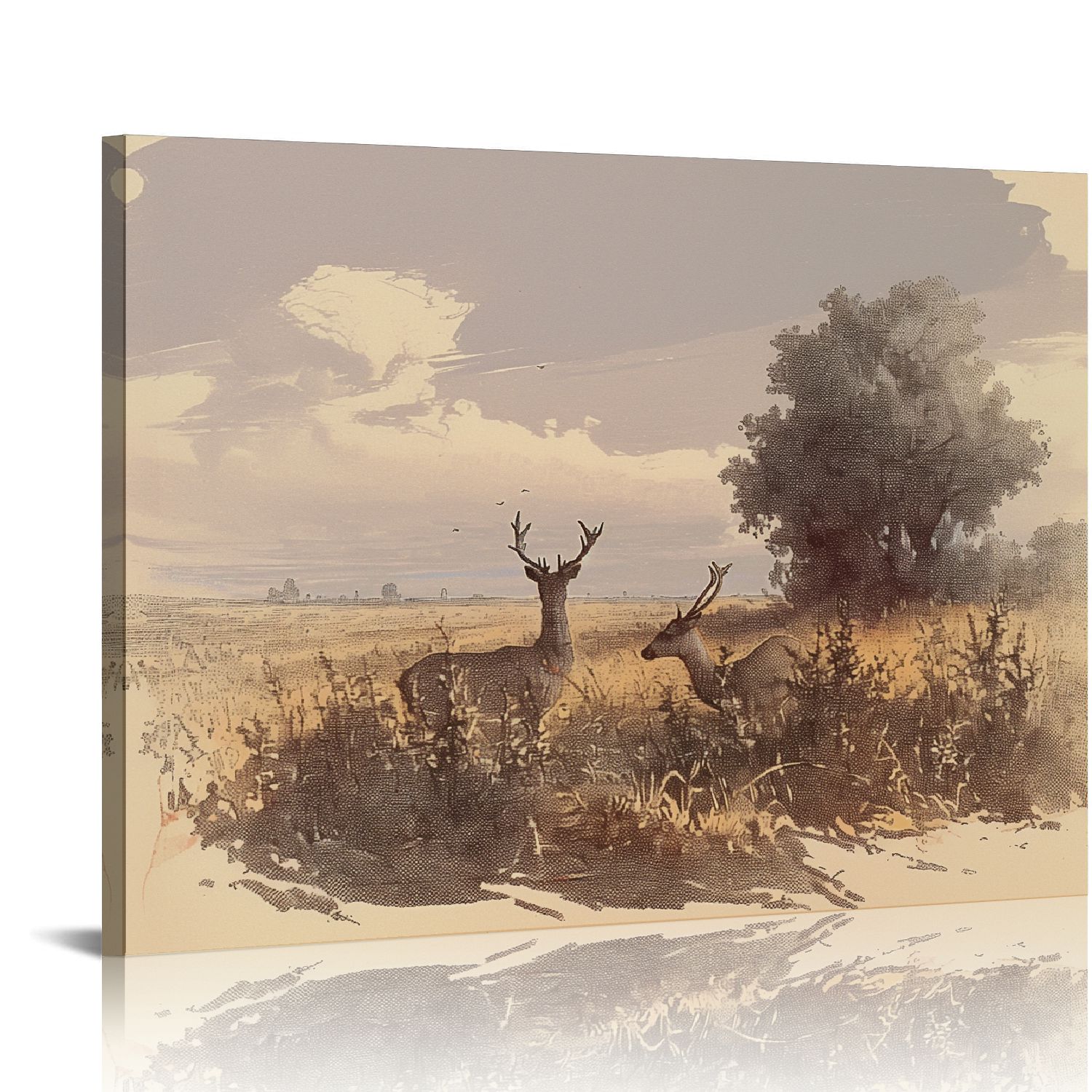 Acheng Cute Deer Art Print Poster Deer in the Forest Trees Picture ...