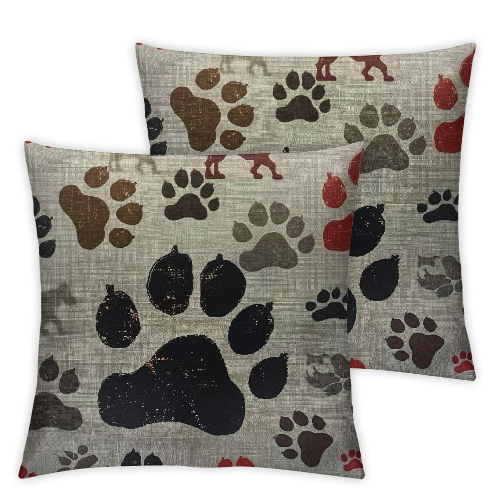Acheng Dogs Paws and Bones Throw Pillow Cover,Lovely Cartoon Adorable Footprint Decorative ...
