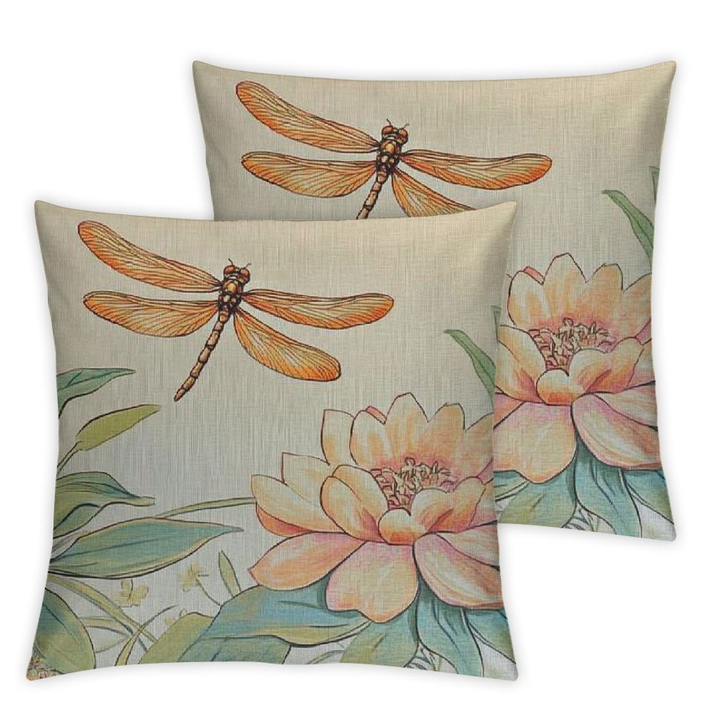 Acheng Dragonfly Throw Pillow Cushion Cover, Lotus Flower Field with ...