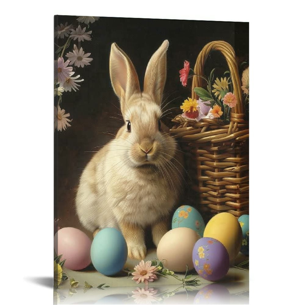 Acheng Easter Wall Art Cute Bunny Poster Rabbit Easter Egg Gnome ...