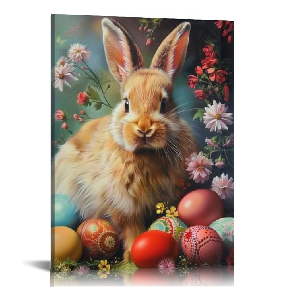 Acheng Easter Wall Art Cute Bunny Poster Rabbit Easter Egg Gnome ...