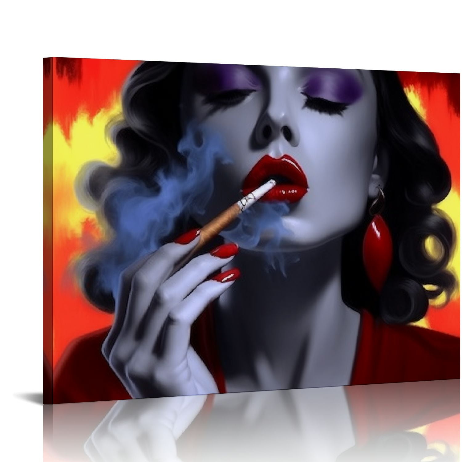 Acheng Fashion Canvas Prints Woman Smoking Wall Art Sexy Red Lips with ...