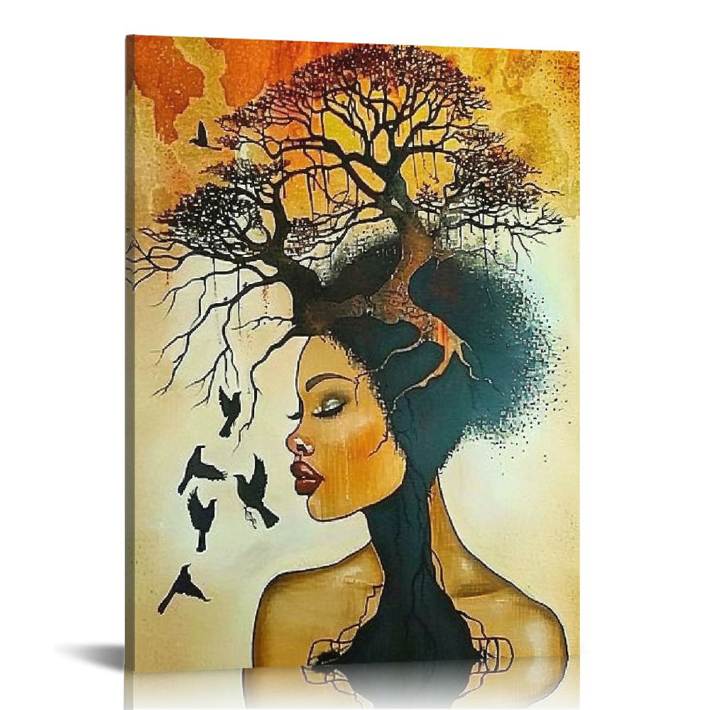 Acheng Framed African American Wall Art Homesick African Woman Posters Canvas Painting Black ...