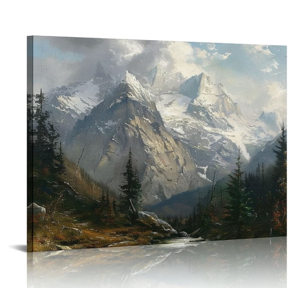 Acheng Framed Canvas Wall Art Room Decor, Vintage Mountain Landscape ...