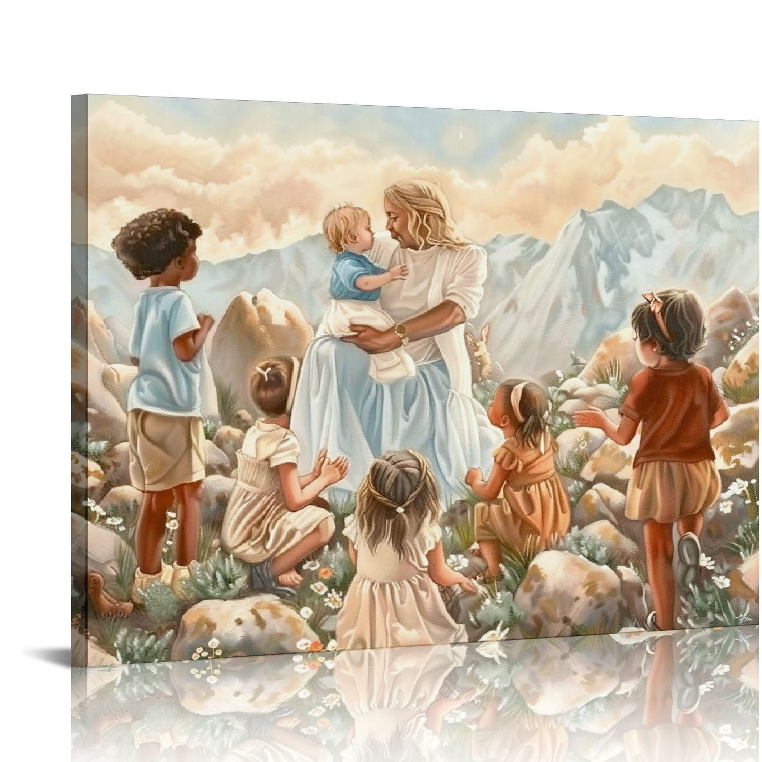 Acheng Framed Jesus With Children Canvas Wall Art Christian Kids Room ...