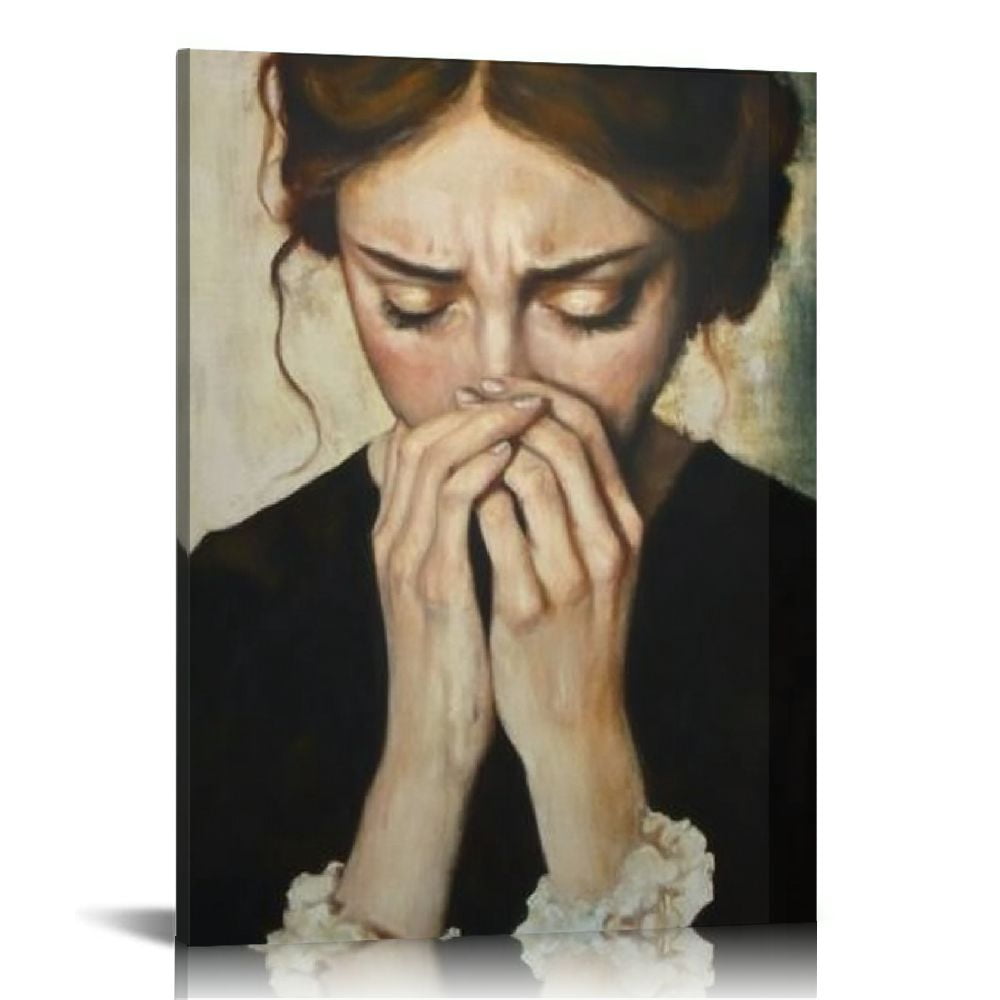 Acheng Funny Bathroom Canvas Wall Art Humorous Classical Woman Covering ...