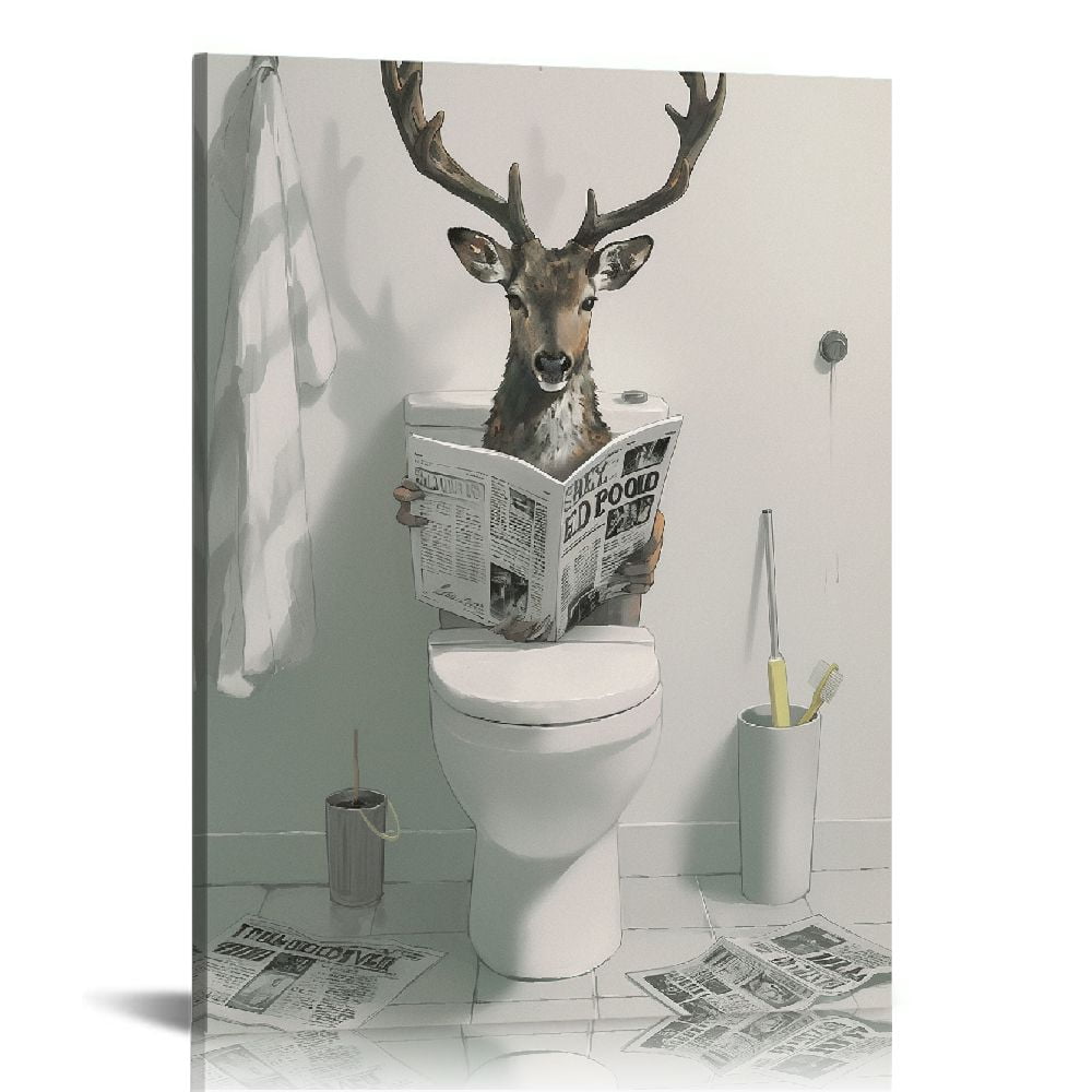 Acheng Funny Deer Bathroom Wall Art Black And White Animal Pictures ...