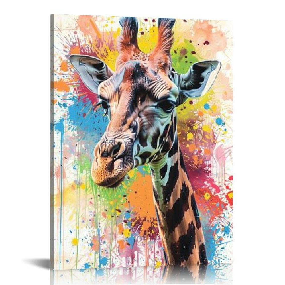 Acheng Graffiti Giraffe Canvas Wall Art, Colorful Giraffe Watercolor ...
