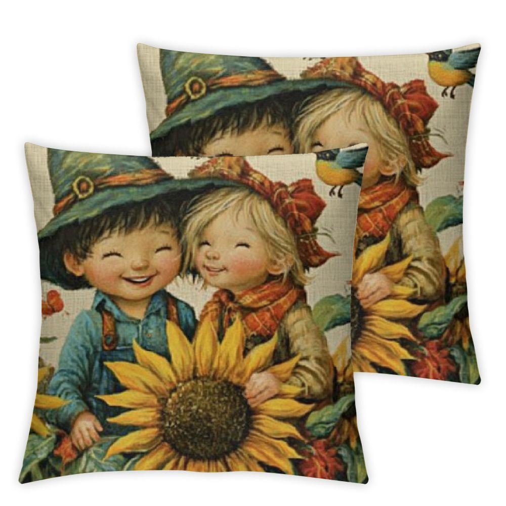 Acheng Happy Fall Decorative Throw Pillow Cover, Scarecrows Maple ...