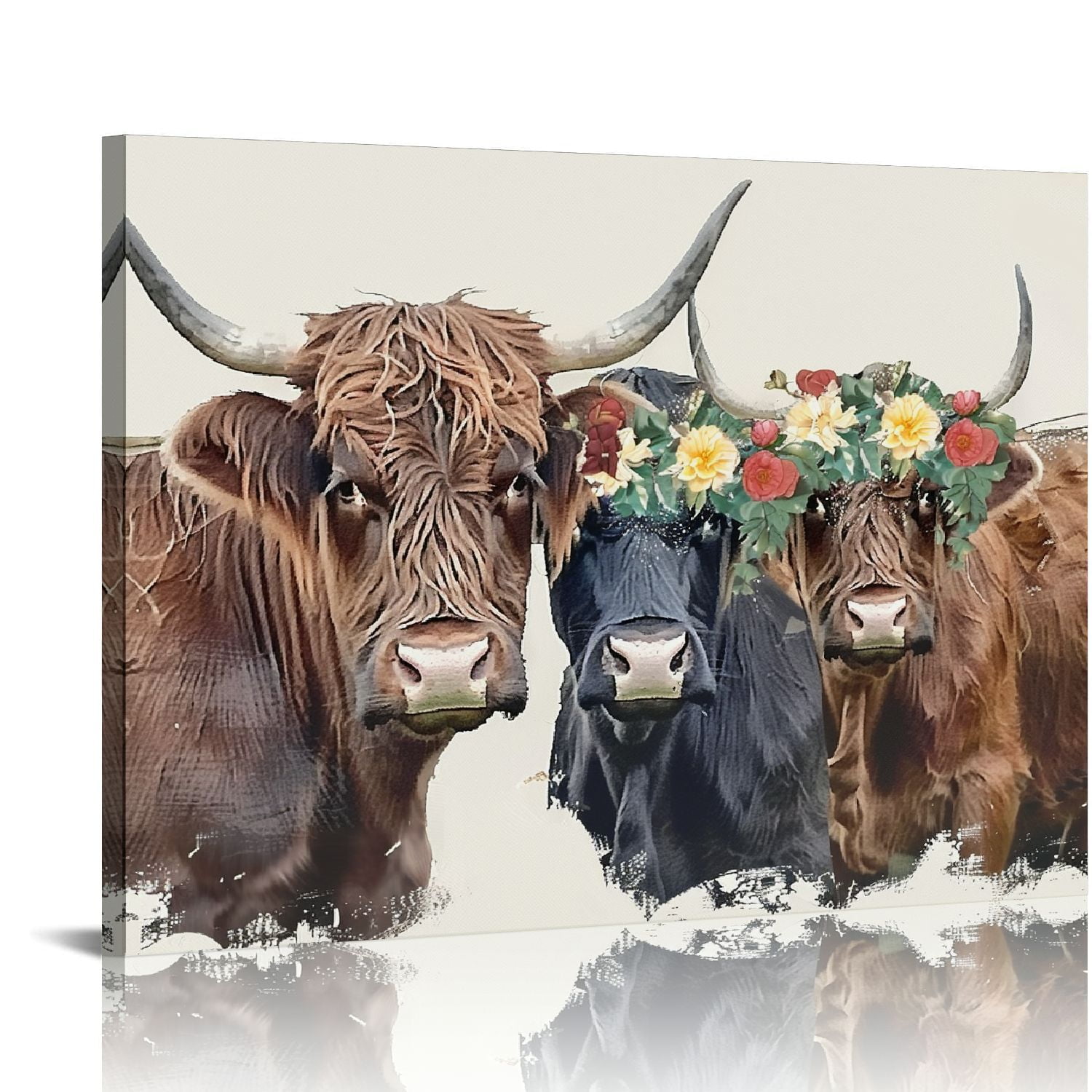 Acheng Highland Cow Canvas Wall Art: Cow Floral Picture Farmhouse ...