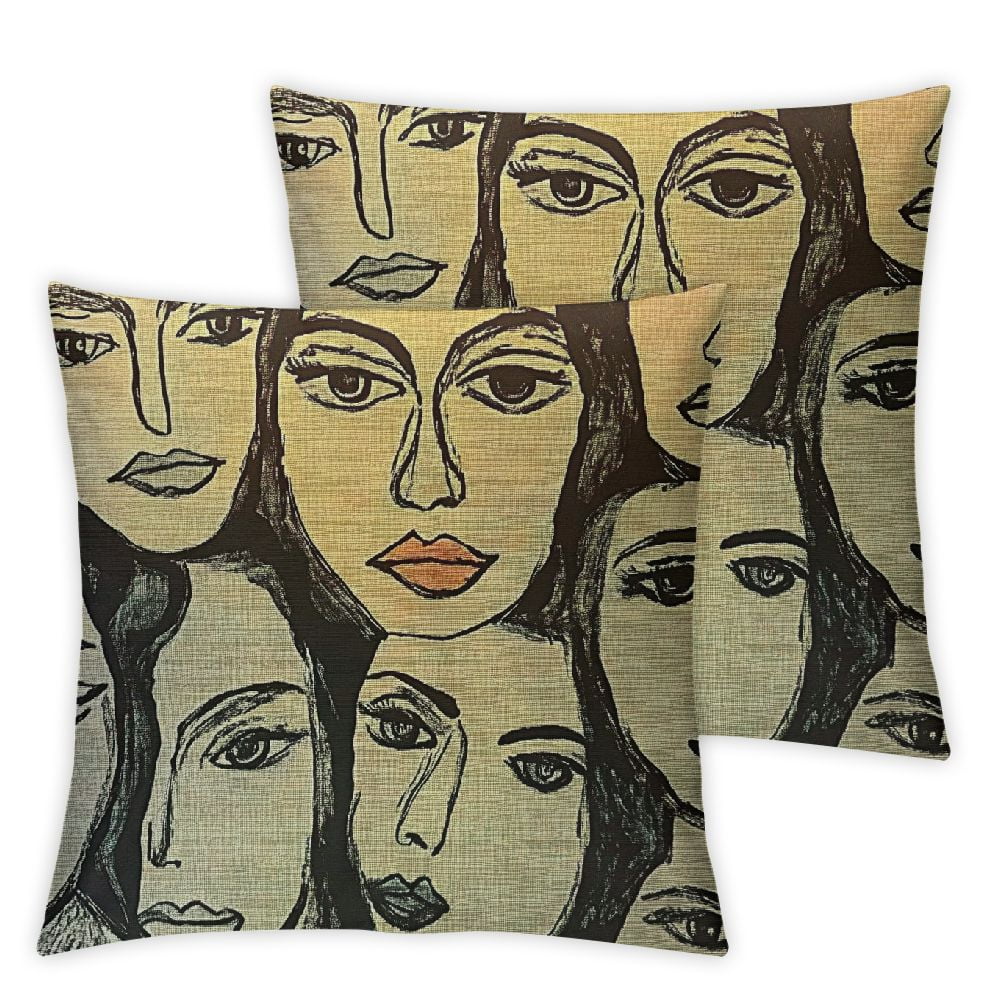 Acheng Human Faces Throw Pillow Case Cushion Covers Abstract Line Art ...