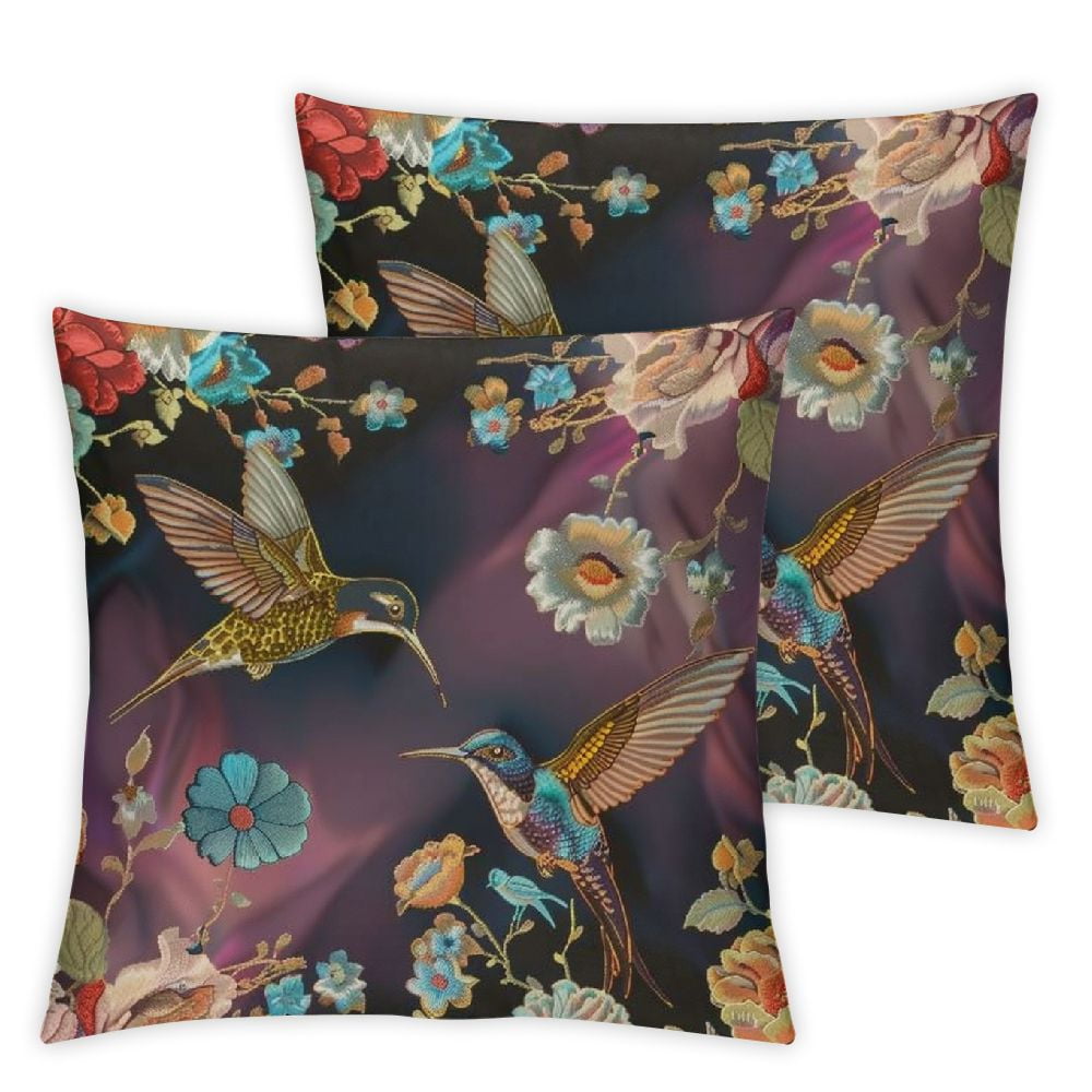 Acheng Humming Bird and Tropical Flowers Throw Pillow Covers Set of 2 ...
