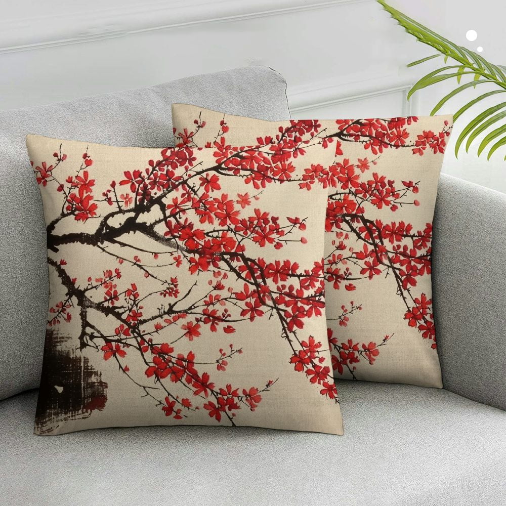 Acheng Ink Oil Traditional Chinese Painting Throw Pillow Covers Red ...