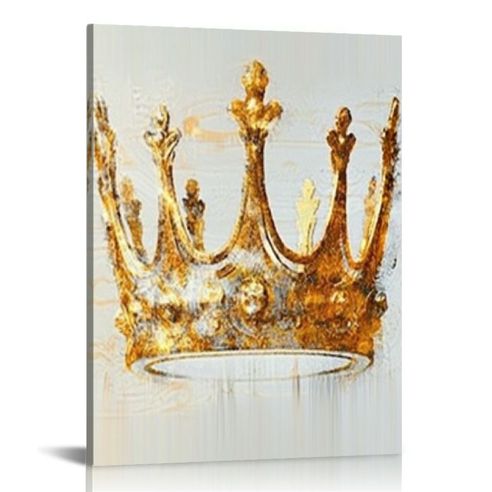 Acheng King and Queen Canvas Wall Art Crown Painting Prints Gold and ...